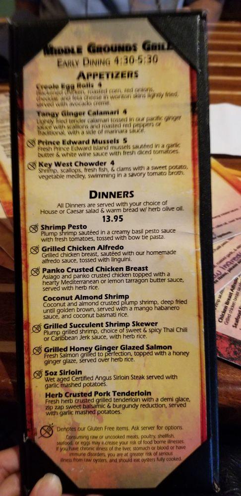Menu at Middle Grounds Grill pub & bar, Treasure Island