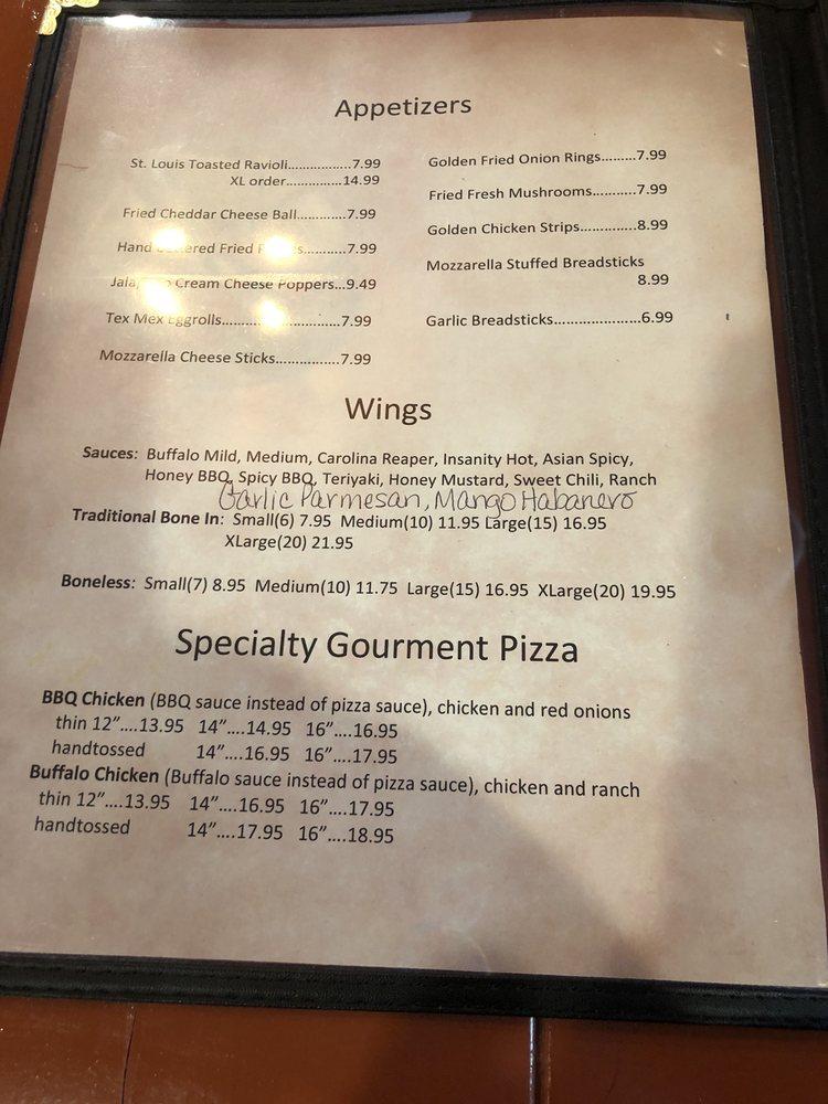 Menu at River's Bend Pizzeria & Grill, Belle