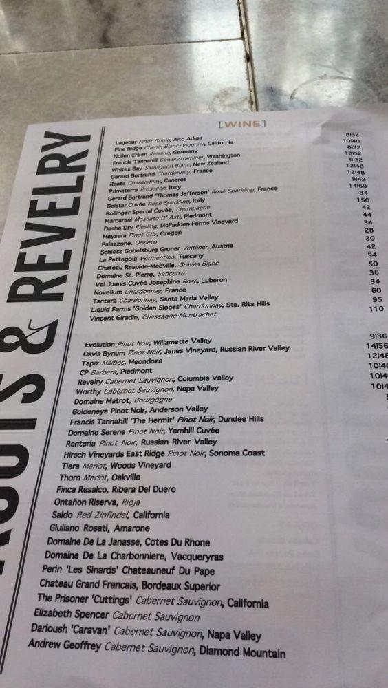 Menu at Roots & Revelry pub & bar, Birmingham