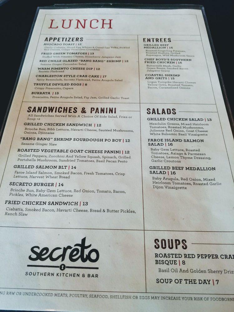 Menu at Secreto Southern Kitchen pub & bar, Alpharetta