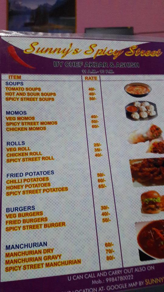 Menu at Sunny's Spicy Street, Varanasi