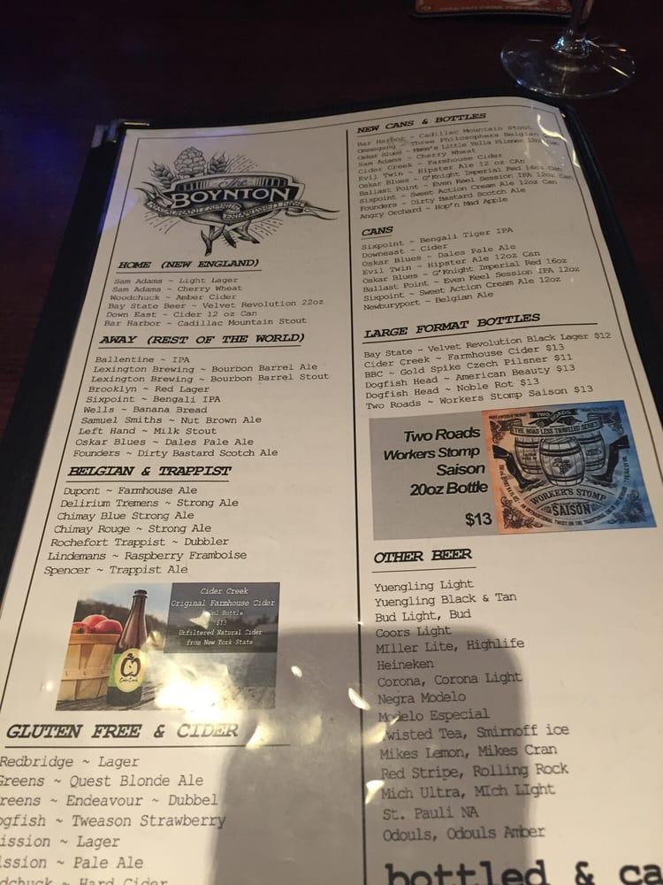 Menu at The Boynton Restaurant & Spirits, Worcester