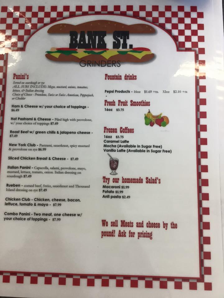 Menu at Bank Street Grinders restaurant, Kingman