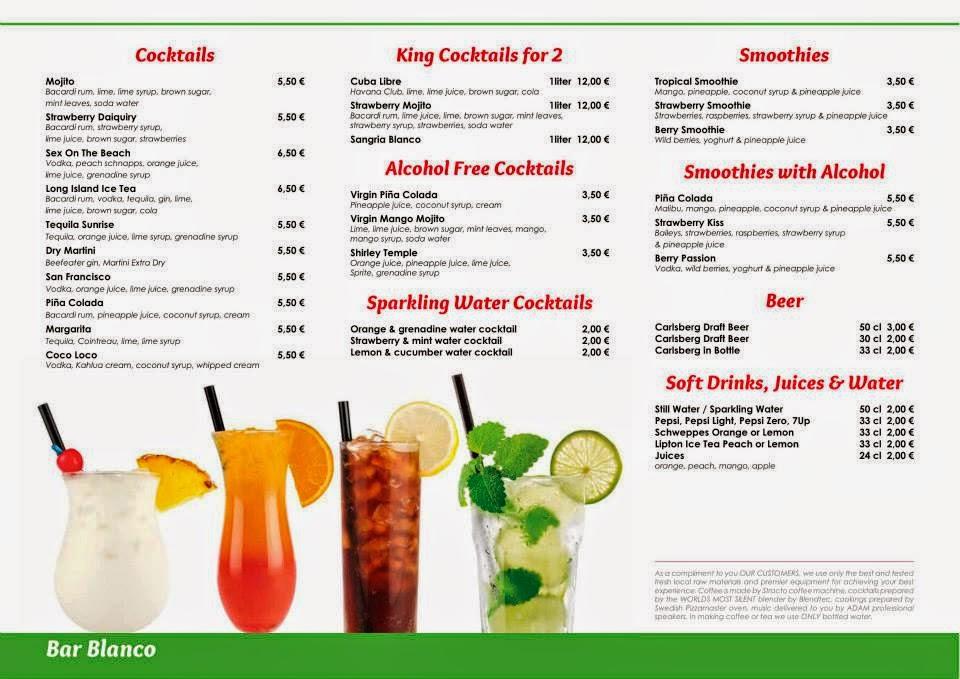 Menu at Bar Blanco, Maspalomas