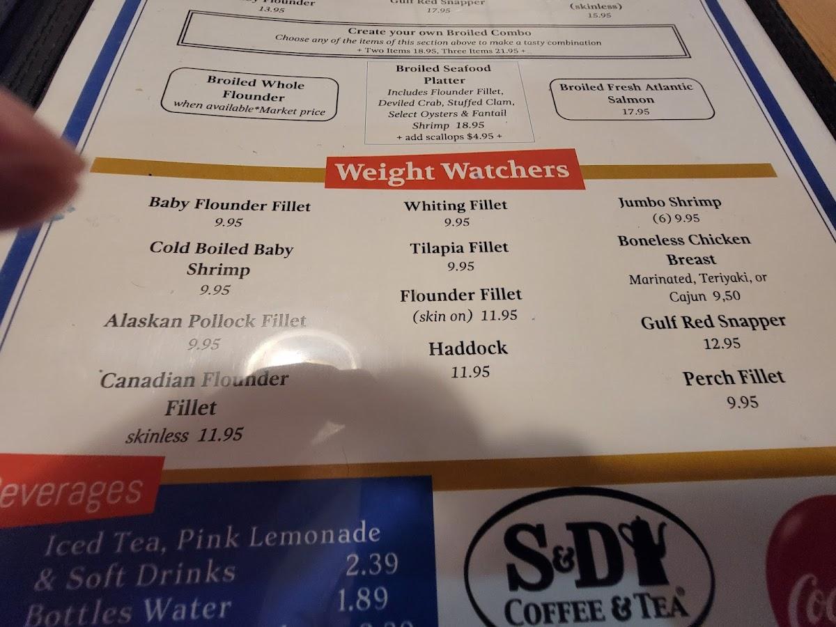 Menu at Captain's Galley restaurant, Stony Point