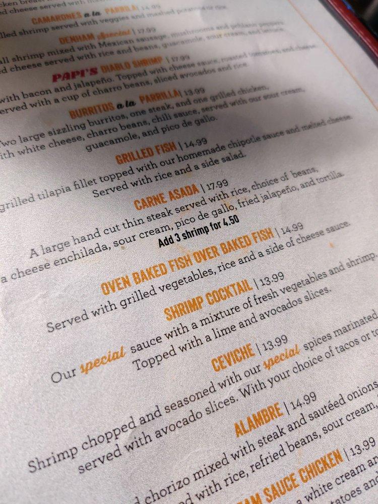 Menu at Papis pub & bar, Denham Springs, S Range Ave