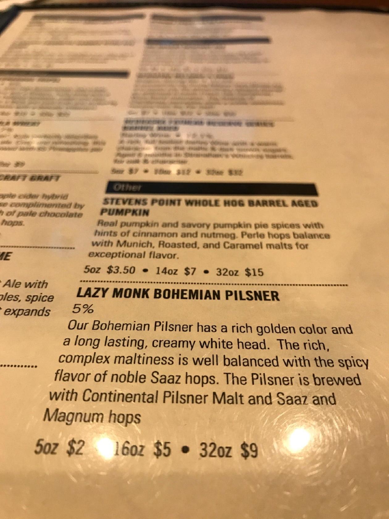 Menu at The Ruby Owl Tap Room pub & bar, Oshkosh