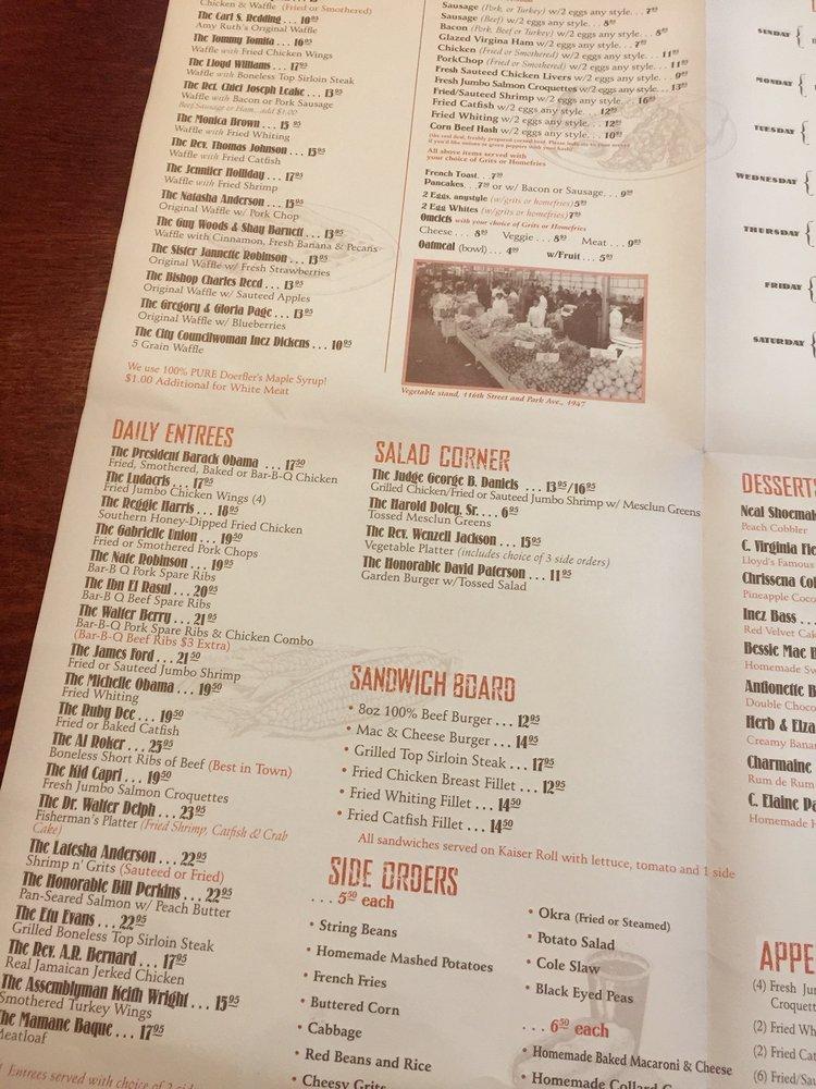 Menu at Amy Ruth's restaurant, New York City