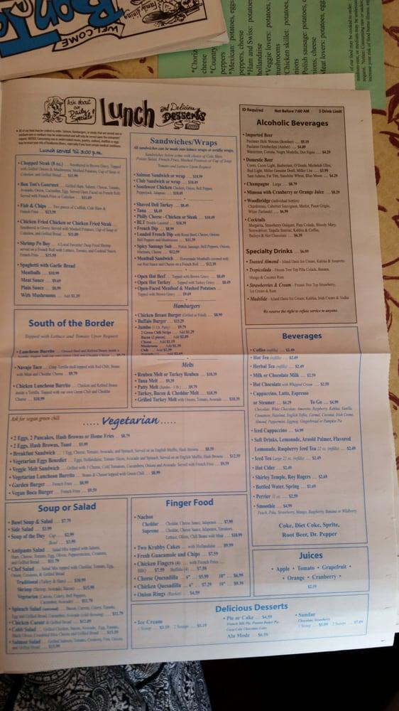 Menu at Bon Ton's Cafe, Colorado Springs