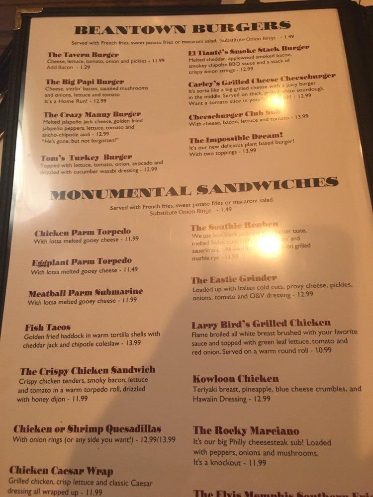 Menu at Boston Tavern pizzeria, Norwood