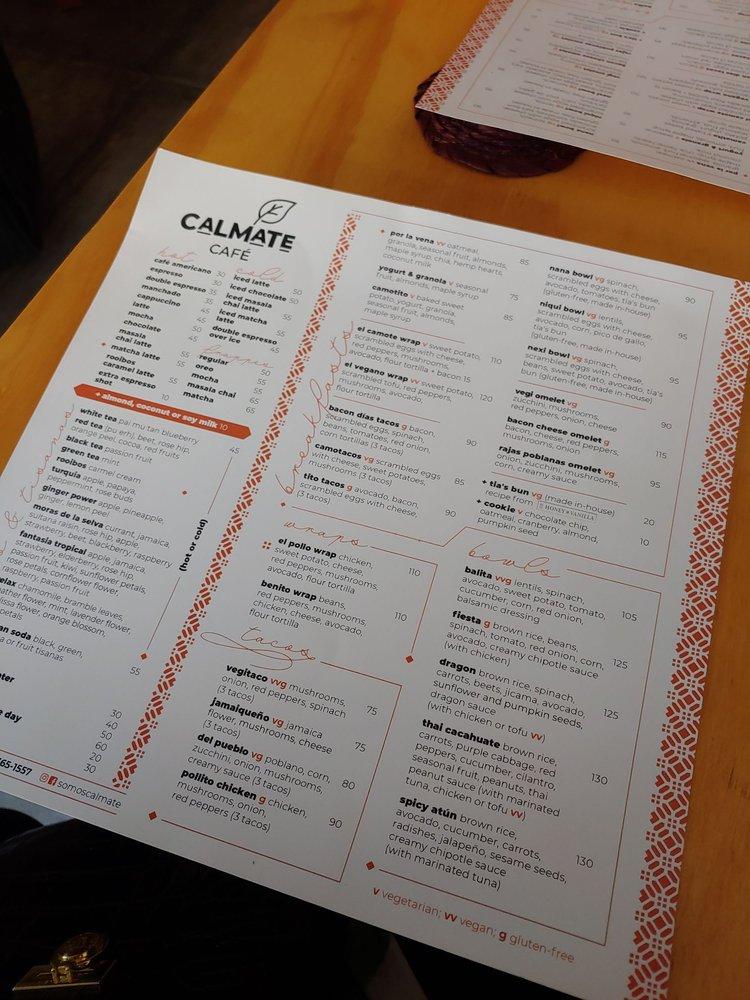 Menu at Calmate Cafe, Puerto Vallarta