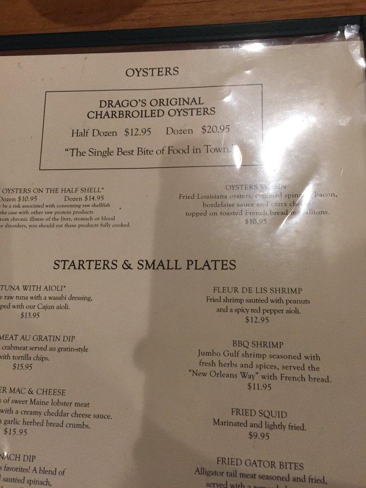 Menu at Drago's Seafood Restaurant - Hilton New Orleans Riverside, New ...