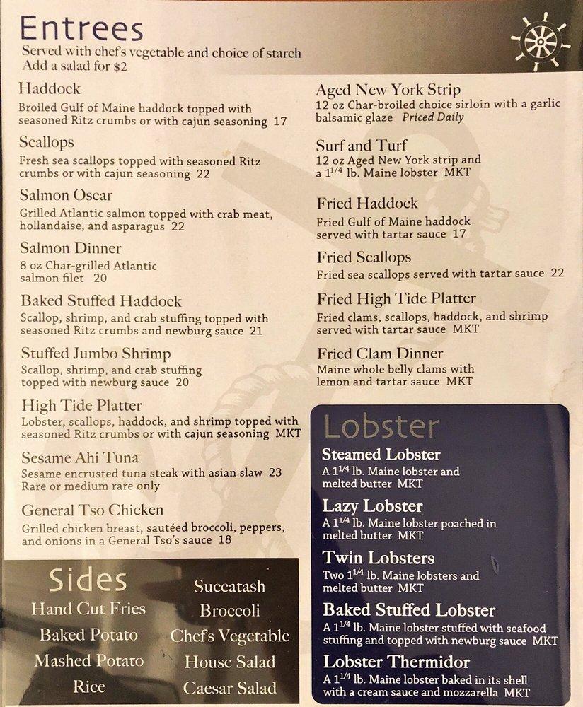 Menu at High Tide Restaurant and Bar, Brewer