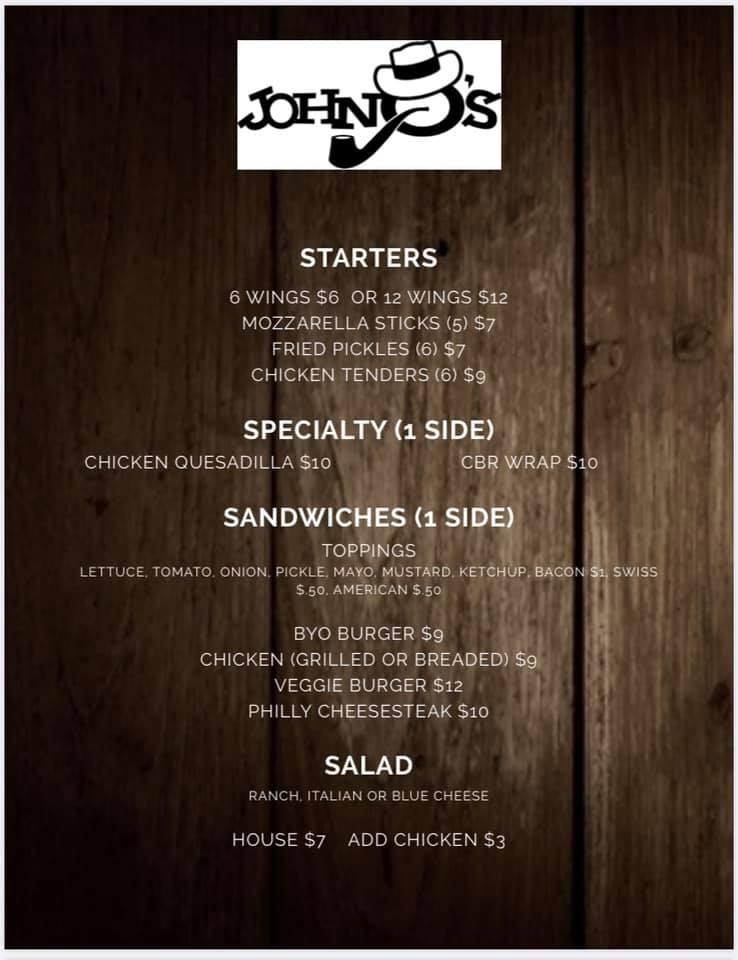 Menu at John O's Restaurant, North Lawrence