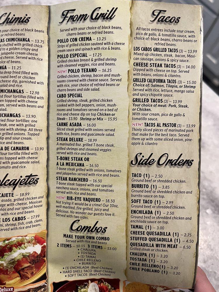 Menu at Los Cabos Mexican Restaurant, Southaven
