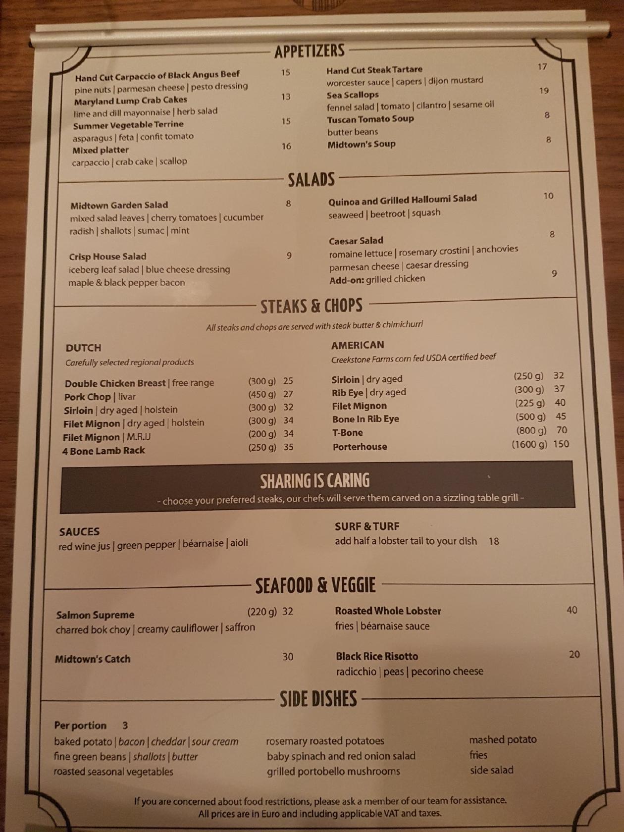 Speisekarte von Midtown Grill Amsterdam, Amsterdam