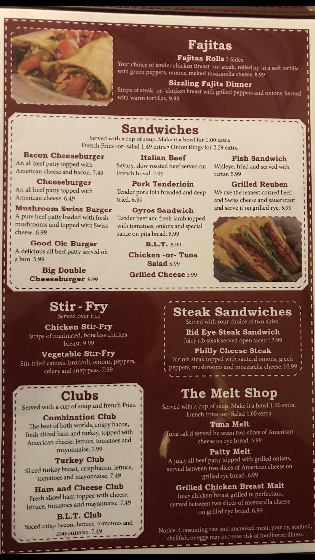 Menu at Milli's Restaurant, Bluffton