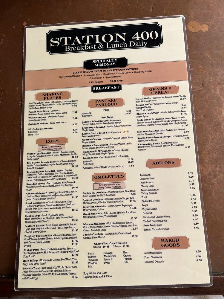 Menu at Station 400 restaurant, Lakewood Ranch, Lakewood Main St