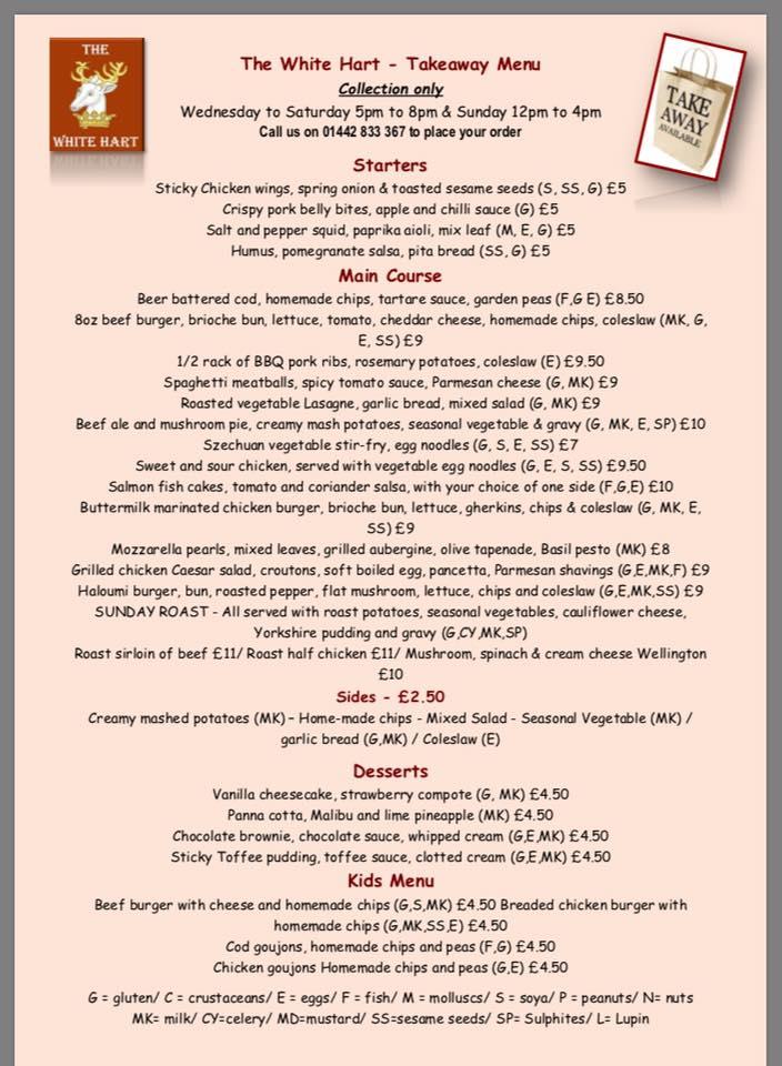 Menu at The White Hart PH pub & bar, Amersham, Whelpley Hill