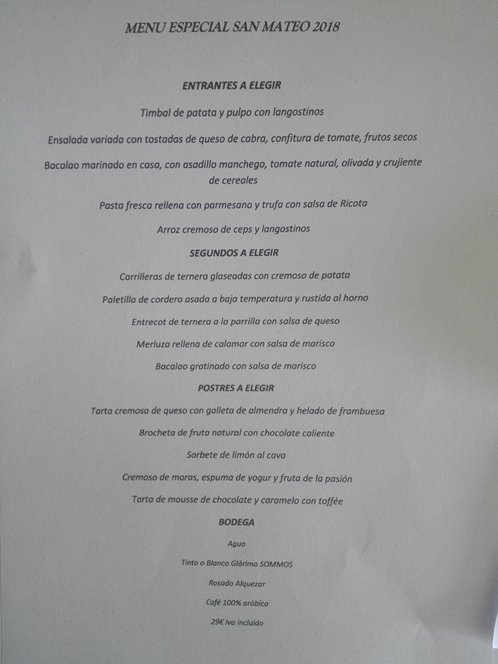 Menu at El Cacao restaurant, Monzón