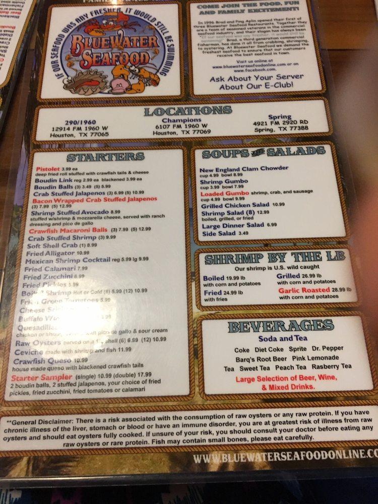 Menu at Bluewater Seafood restaurant, The Woodlands, FM 2920 Rd