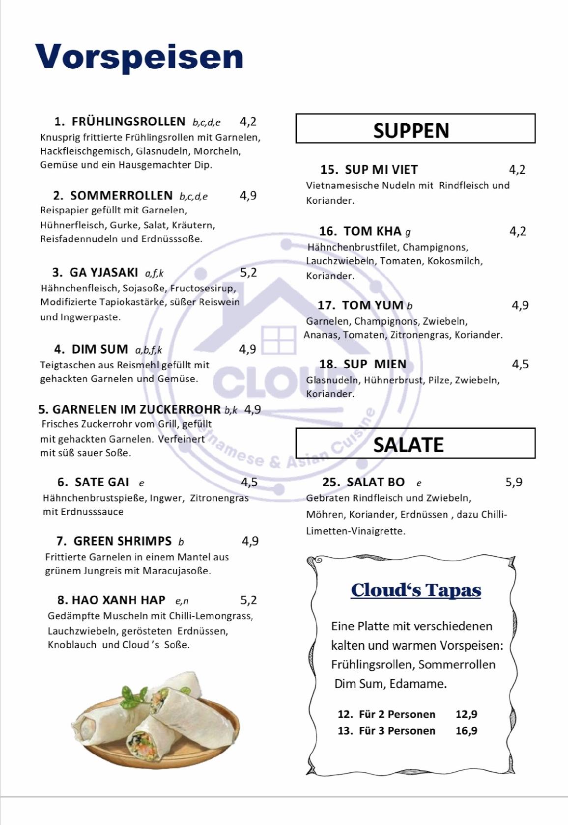 Menu at Cloud-Vietnam Restaurant, Bonn