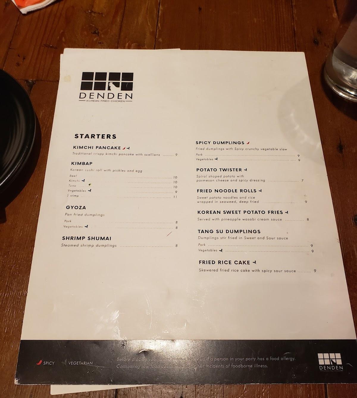 Menu at Den Den Korean Fried Chicken restaurant, Providence
