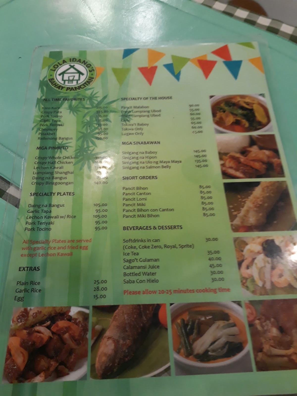 Menu at Lola Idang's Bahay Pancitan restaurant, Parañaque, Better ...