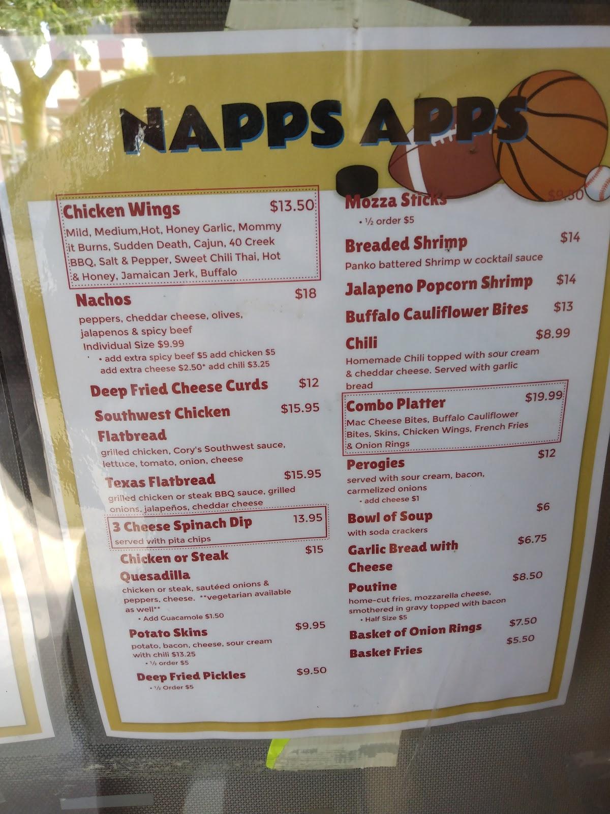 Menu at Nappo's Sports Bar and Pub, Gananoque