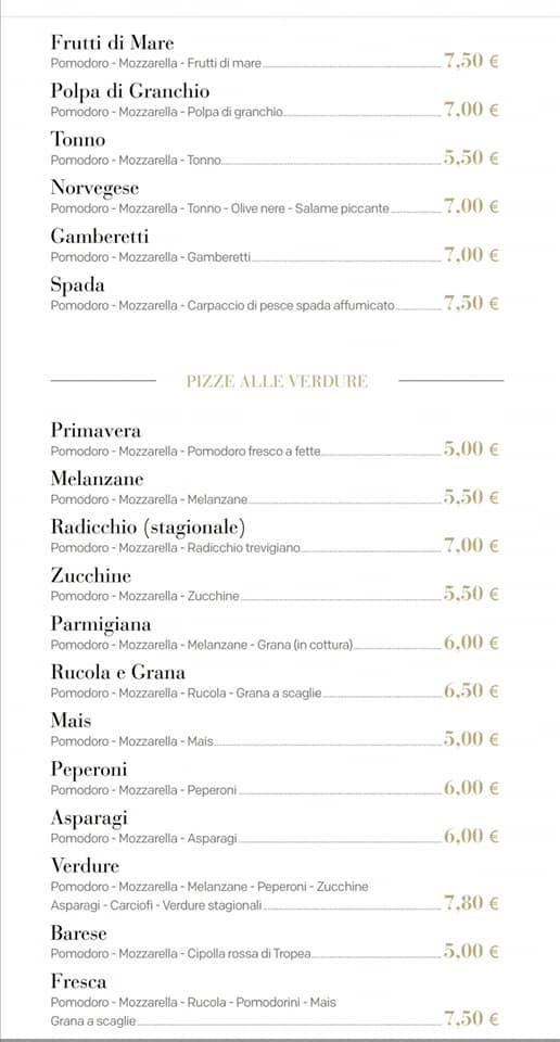 Menu da Pizzeria Da Volpe, Altivole
