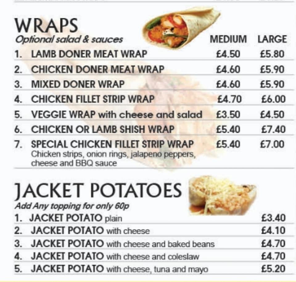 Menu at Popeye's fast food, Salisbury