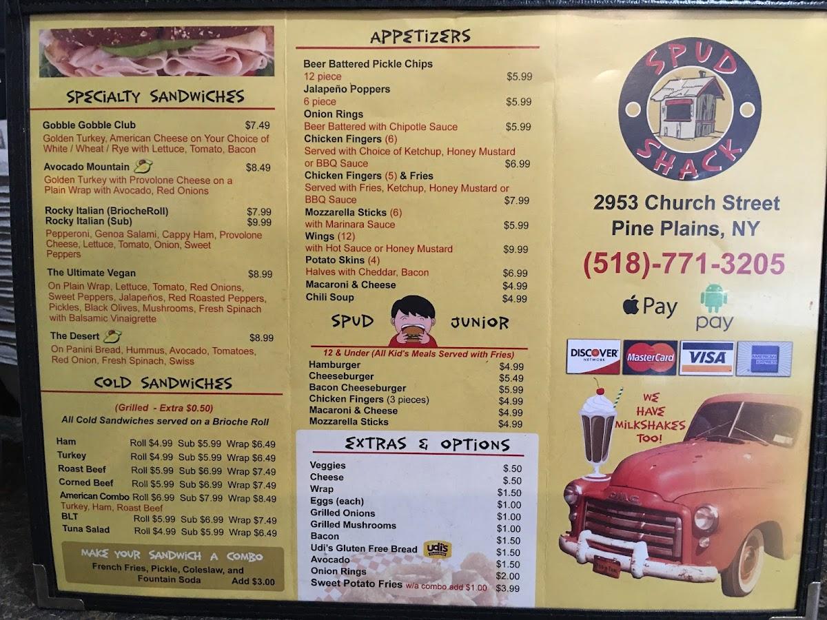 Menu at Spud Shack restaurant, Pine Plains