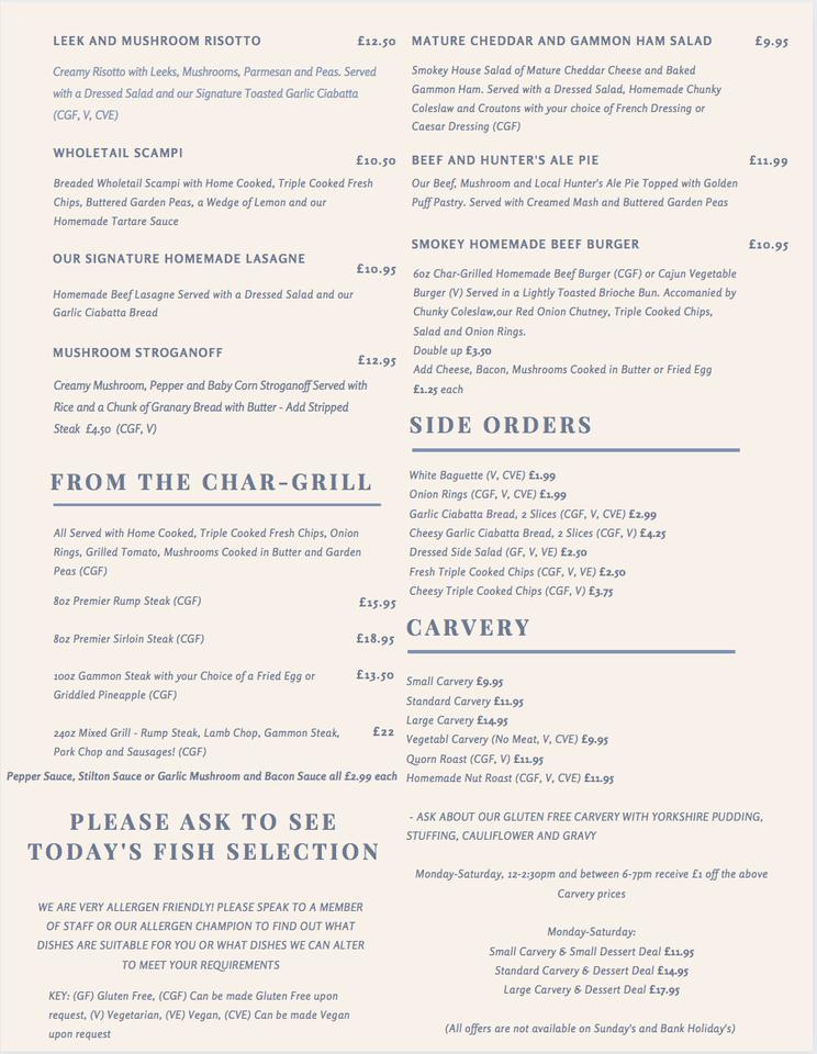 Menu at Ye Olde Smokey House pub & bar, Paignton