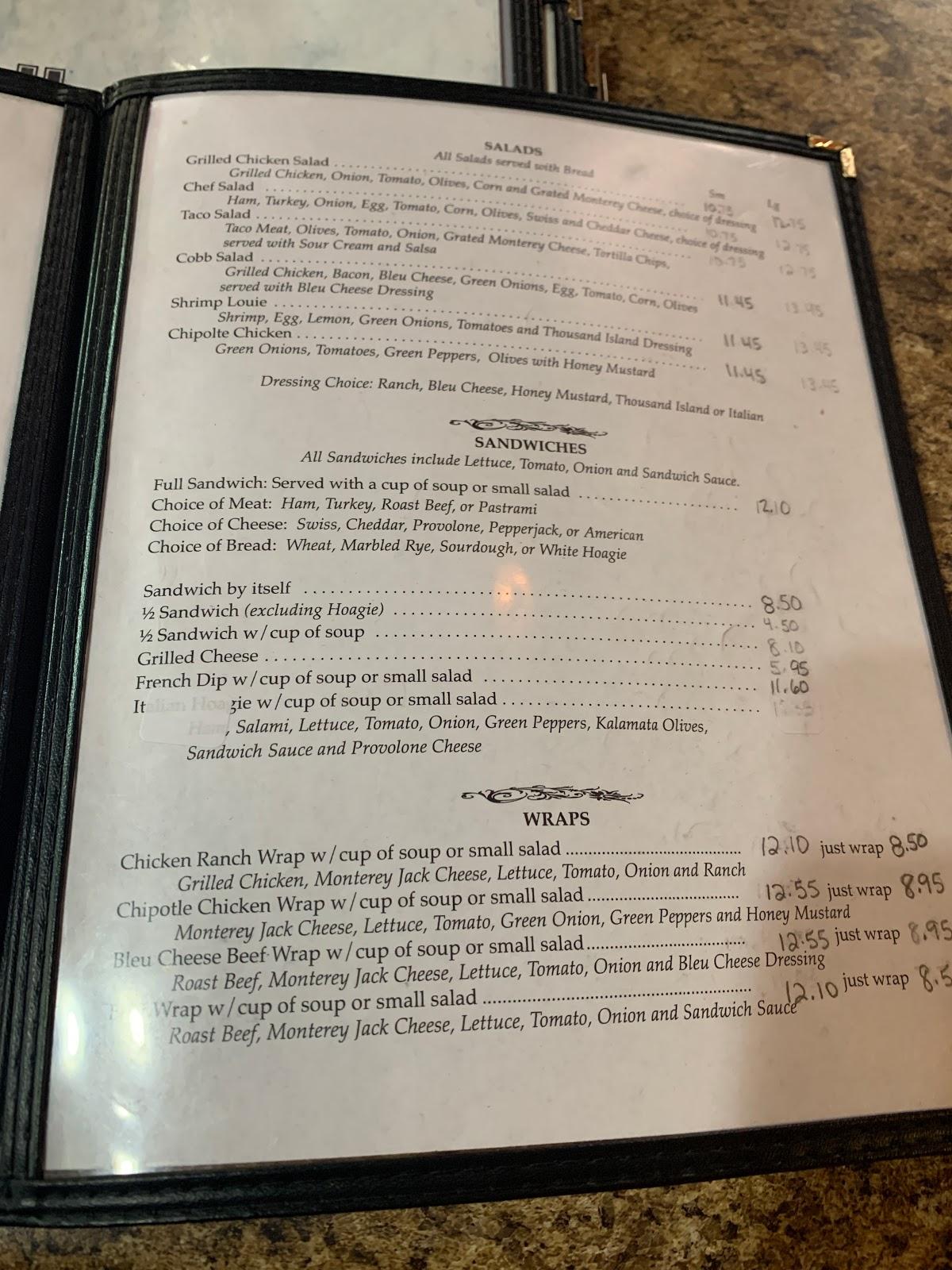 Menu at Bella Java cafe, Burns