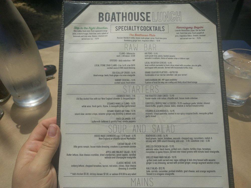 Menu at Boathouse at Hendry's Beach restaurant, Santa Barbara