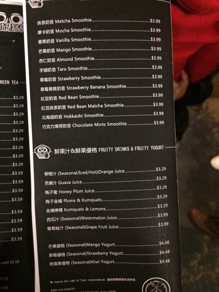 Menu at Boba Ave pub & bar, Arcadia