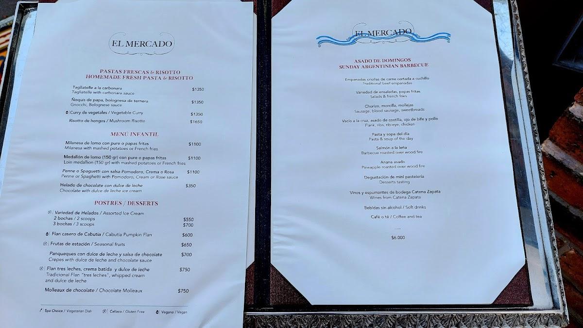 Menu at El Mercado steakhouse, Buenos Aires, Calle