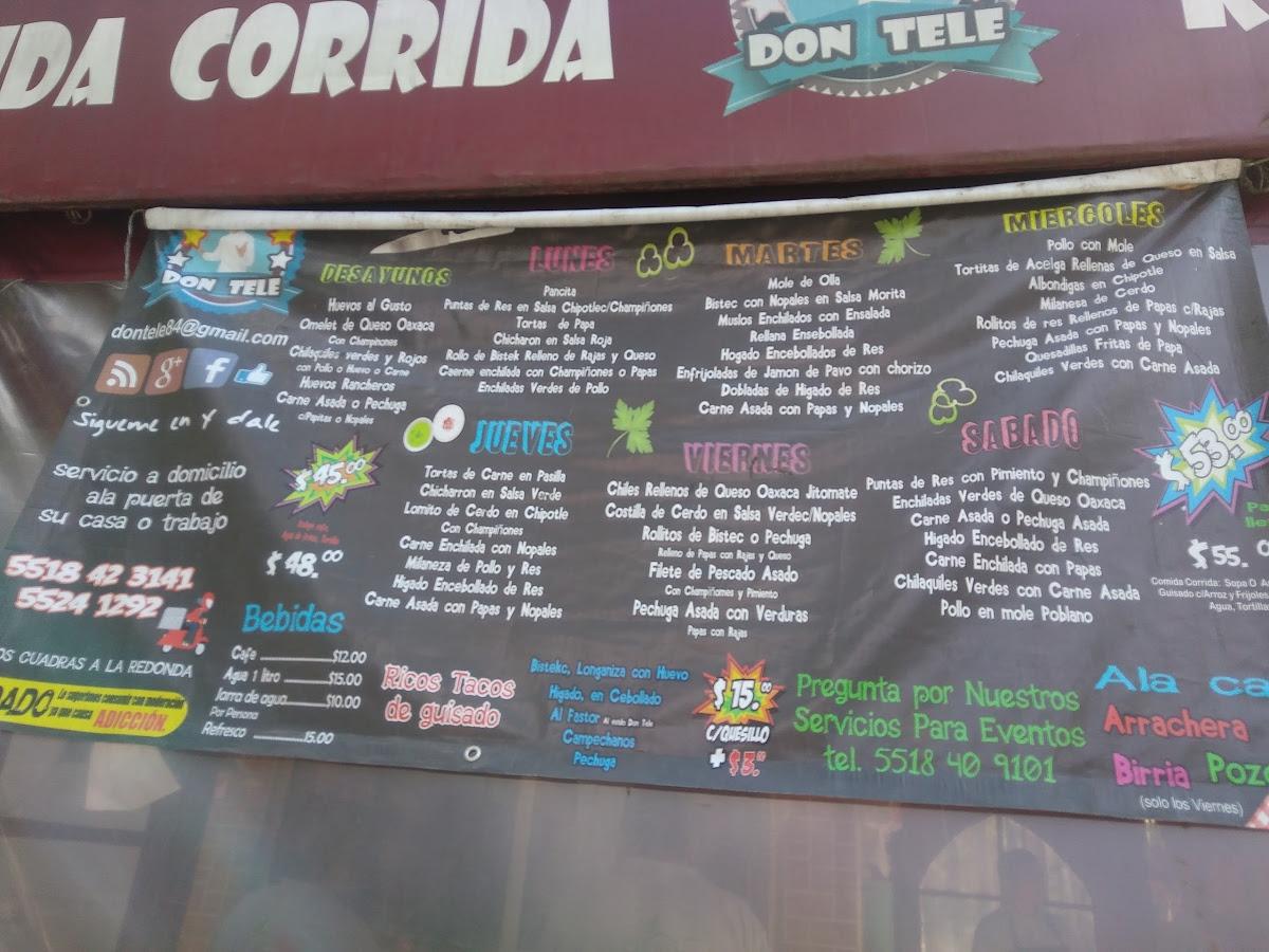 Menu at Fonda Don Tele restaurant, Mexico, Unidad 20 de Noviembre
