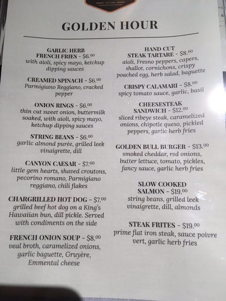 Menu at Golden Bull Restaurant, Santa Monica