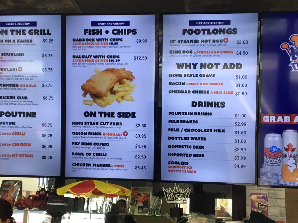 Menu au King's Drive-In fast food, Toronto