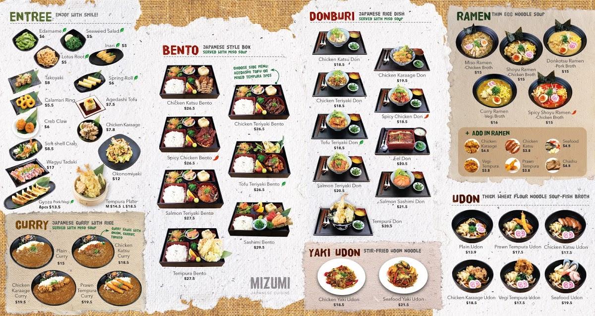 Menu at Mizumi Toronto restaurant, Toronto