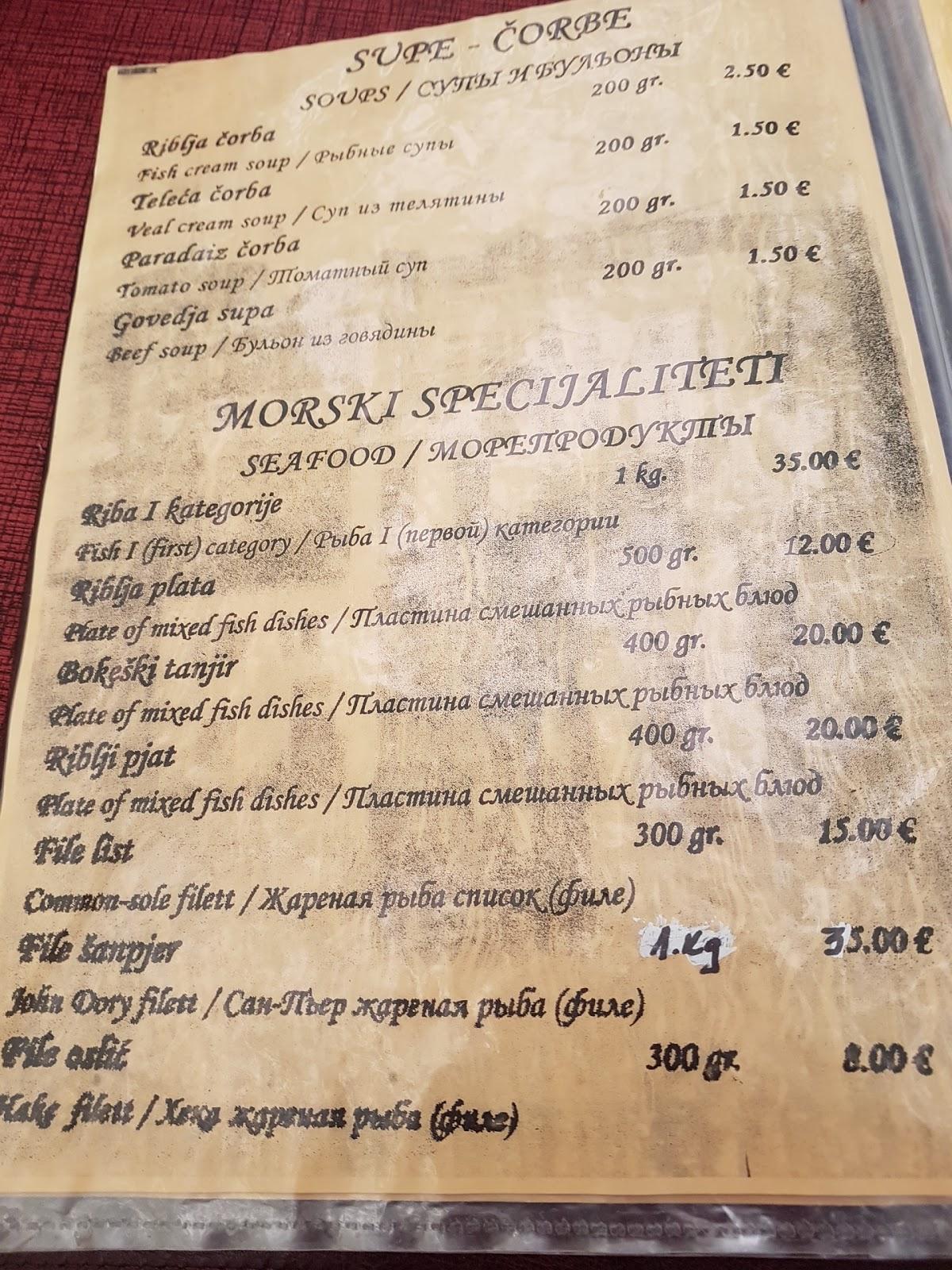 Menu at Monte Carlo Restaurant, Meljine