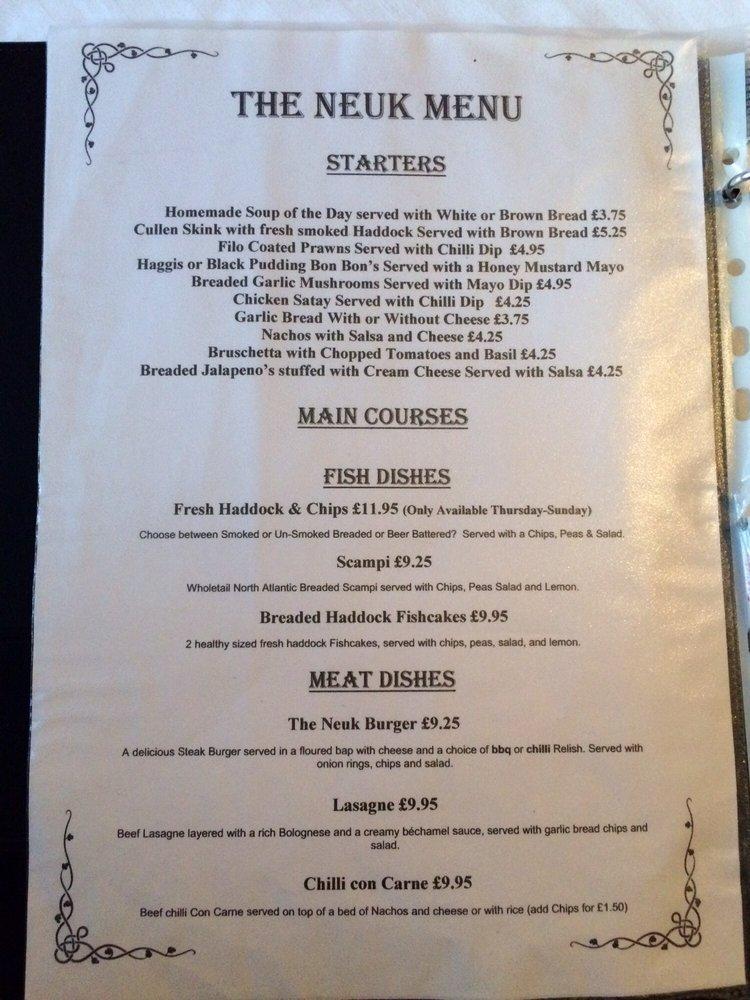 Menu at The Neuk restaurant, Aberdeen