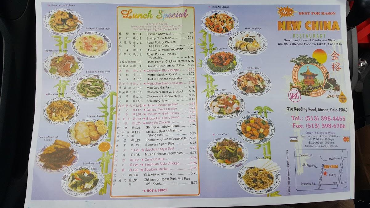 Menu at New China restaurant, Mason, 316 Reading Rd