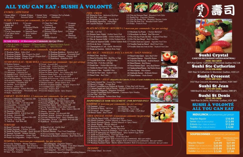 Menu at SUSHI ST-DENIS restaurant, Montréal