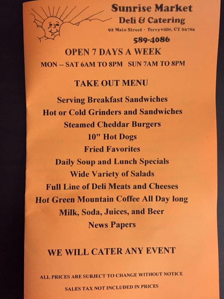 Menu at Sunrise Deli & Caterers restaurant, Plymouth