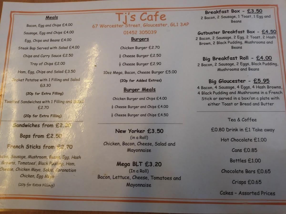 Menu at T J's fast food, Gloucester