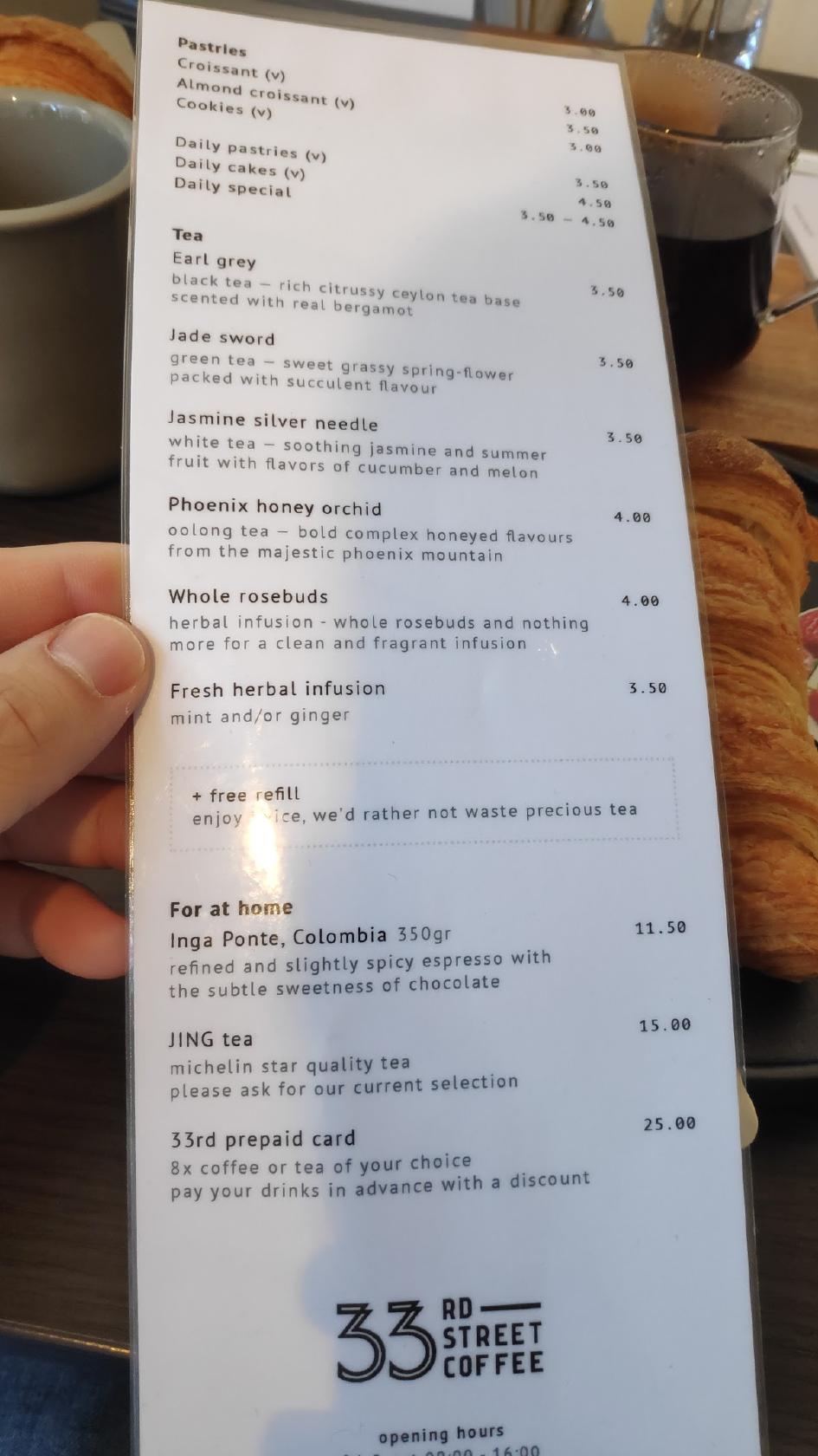 Menu at 33rd Street Coffee, Rotterdam