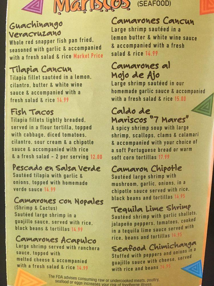 Menu at El Tipico restaurant, Somers Point