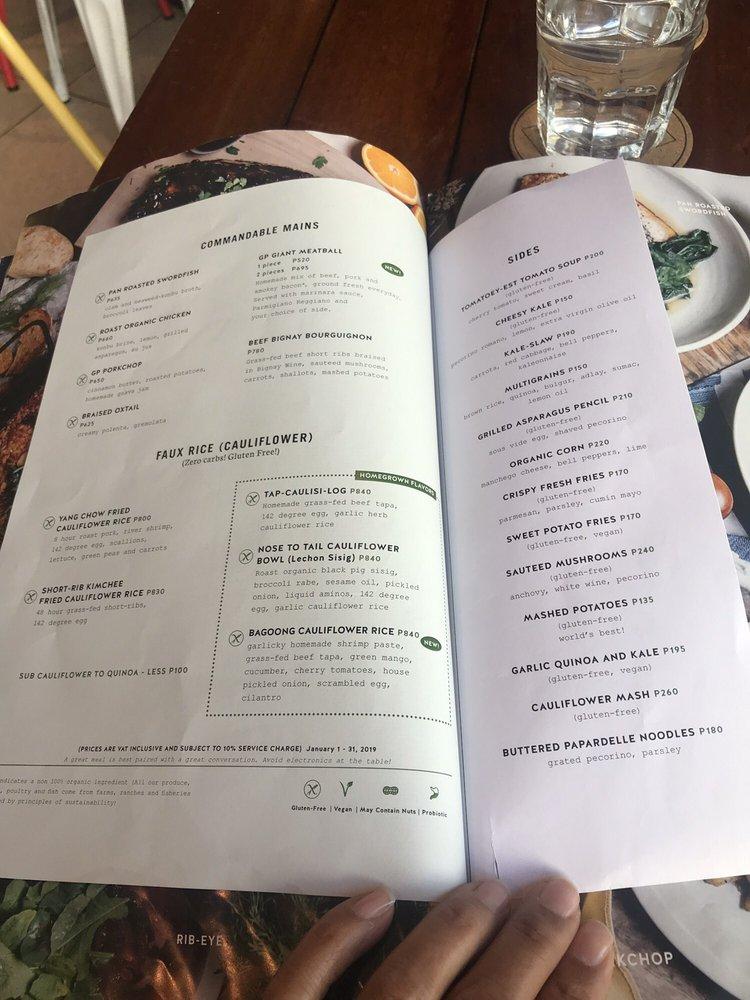 Menu at Green Pastures restaurant, Mandaluyong